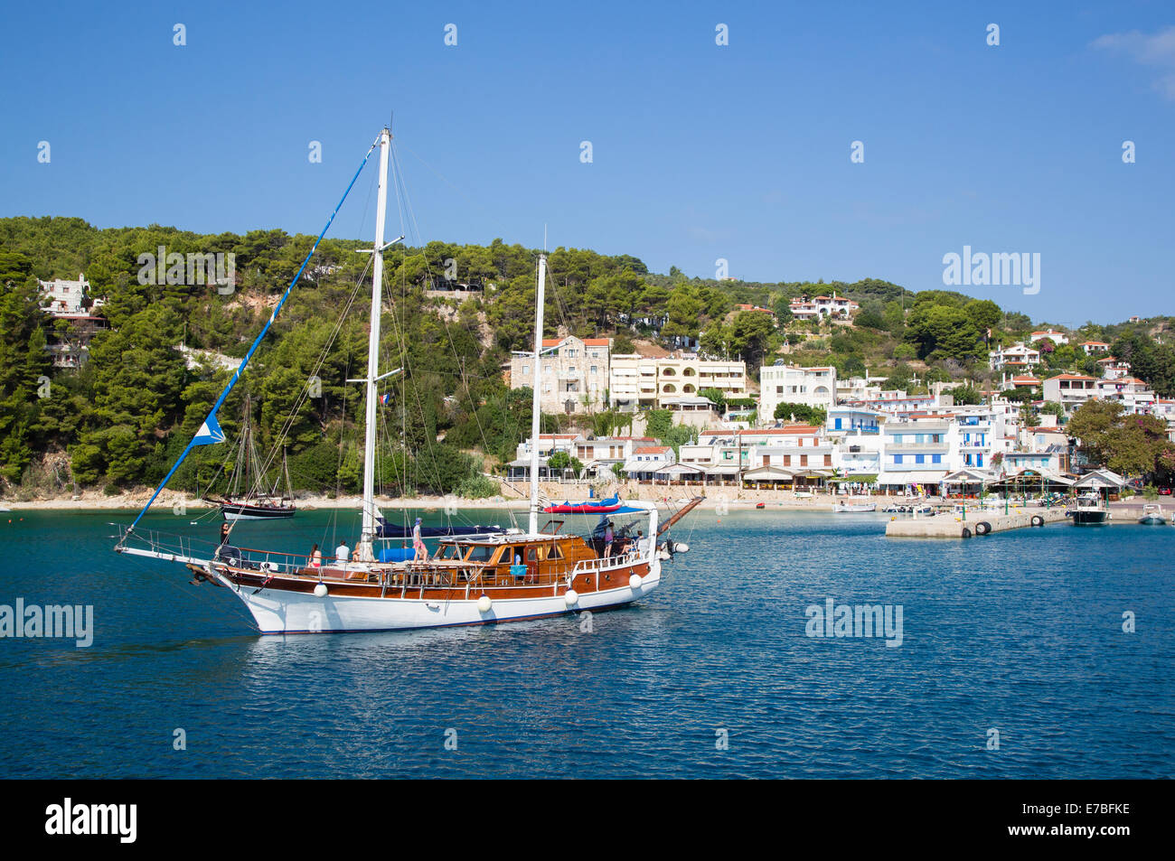 Two masted yacht sailing out of Patitiri the main harbour and town of ...