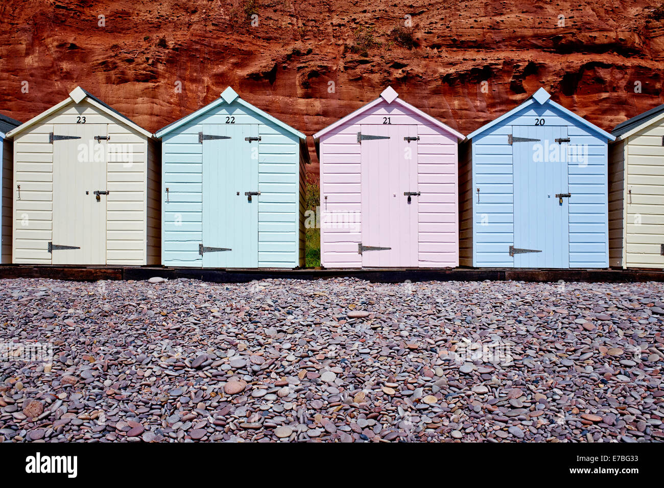Pastel painted beach huts, English coast, England Stock Photo - Alamy