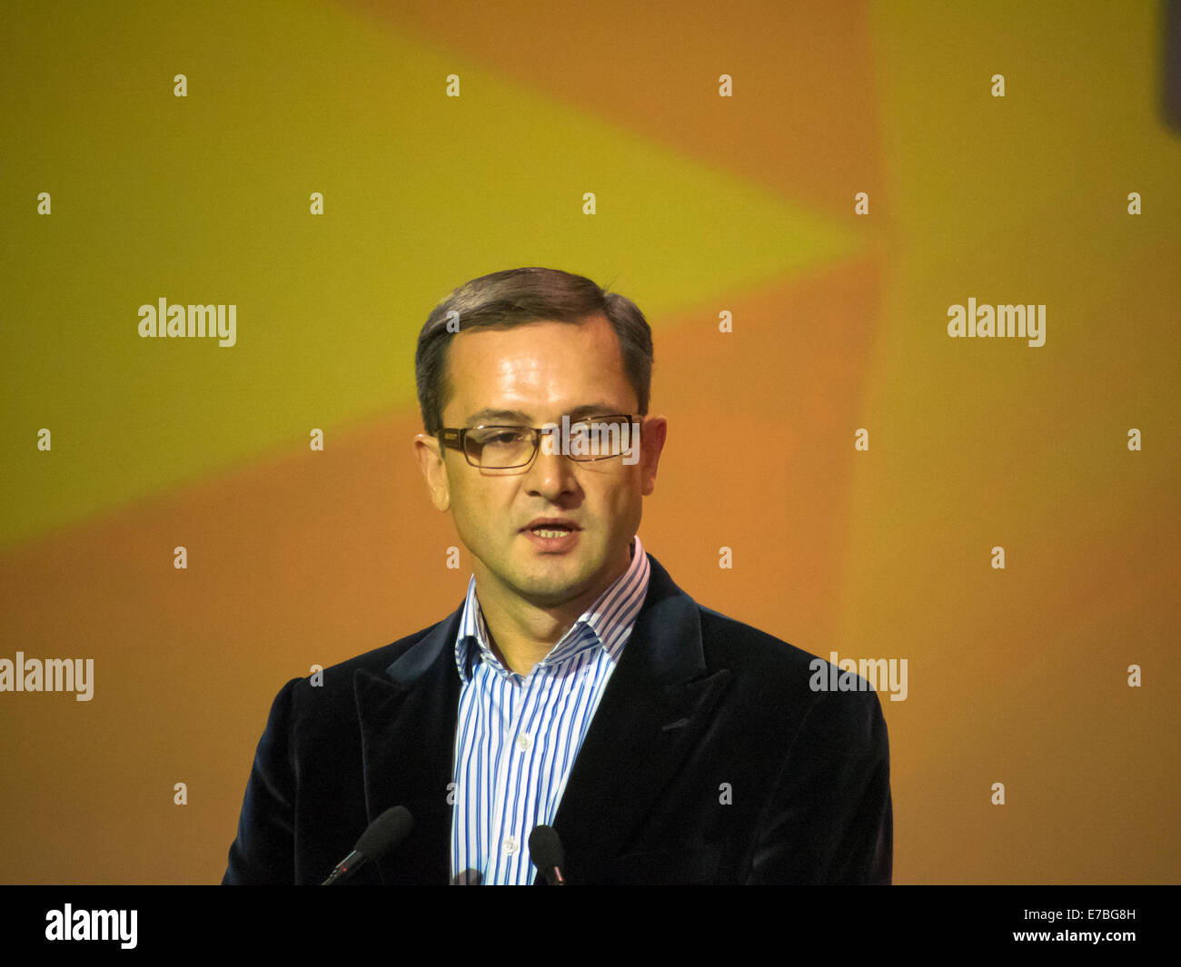 Kiev, Ukraine. 12th September, 2014. Speaker economist Igor Umansky ...