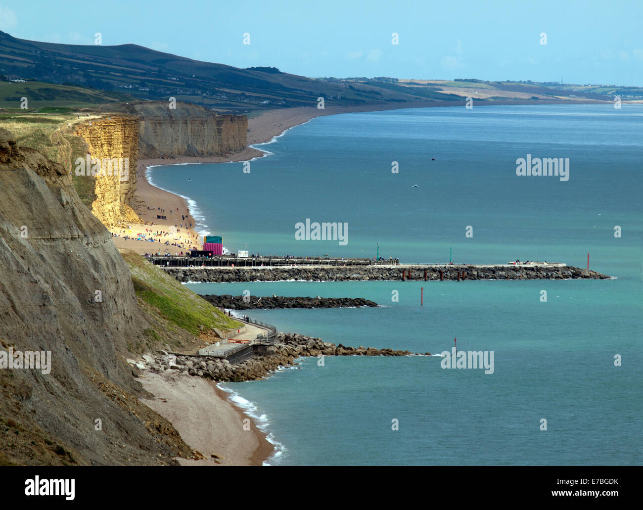 The cliffs and beaches either side of West Bay in Dorset Stock Photo ...