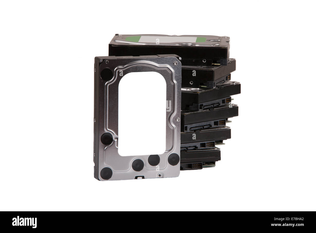 Stack of hard drives on a white background Stock Photo - Alamy