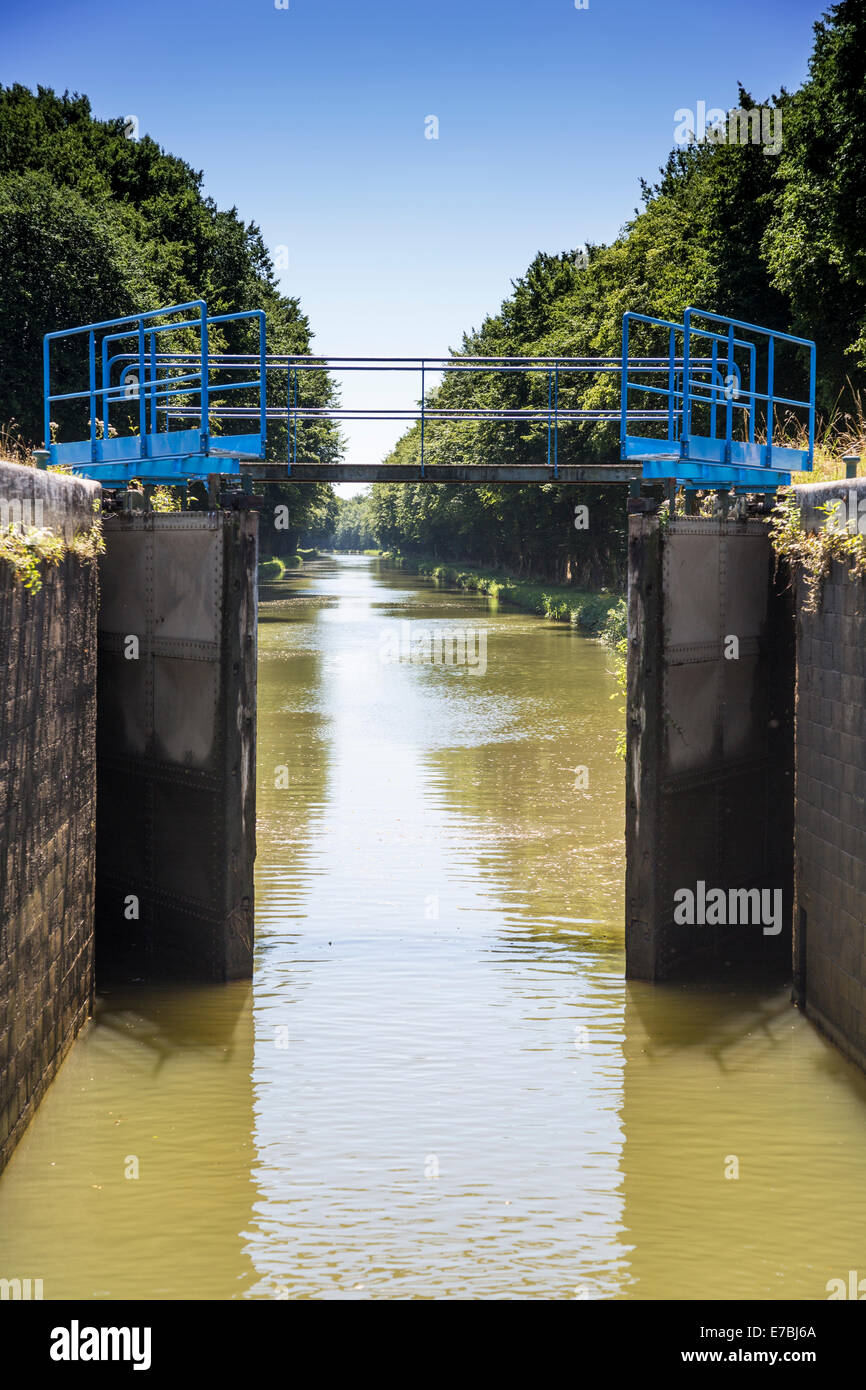 Lock Ecluse gates open on the Champagne et Bourgogne Canal France Stock ...