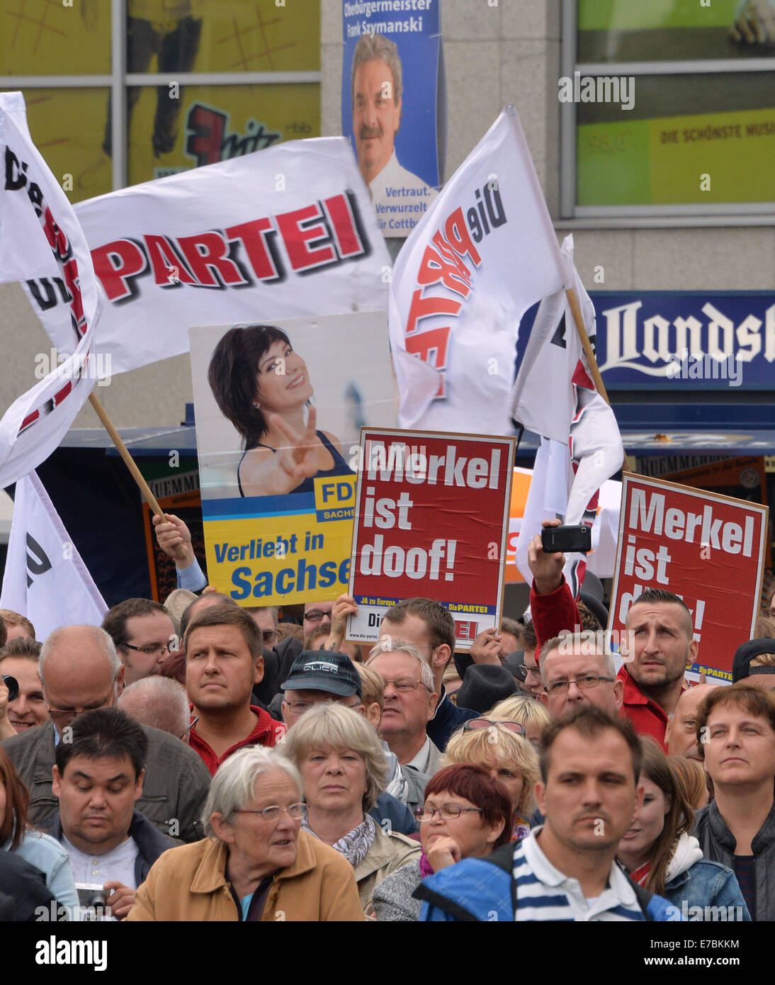 Cottbus, Germany. 12th Sep, 2014. Supporters of 'Die Partei' (lit. the ...