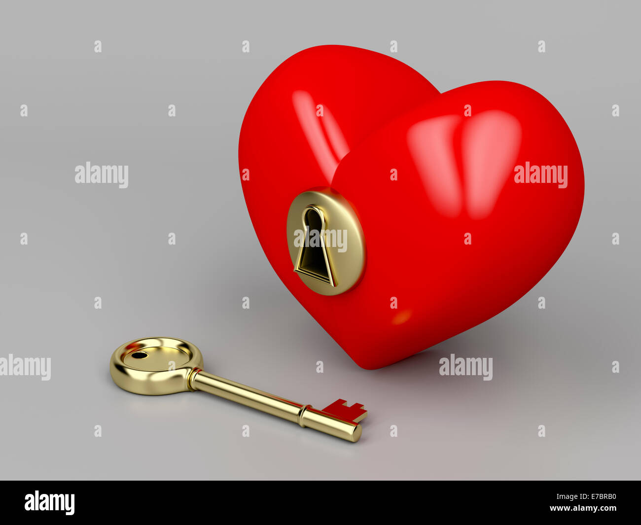 Red heart and gold key Stock Photo - Alamy