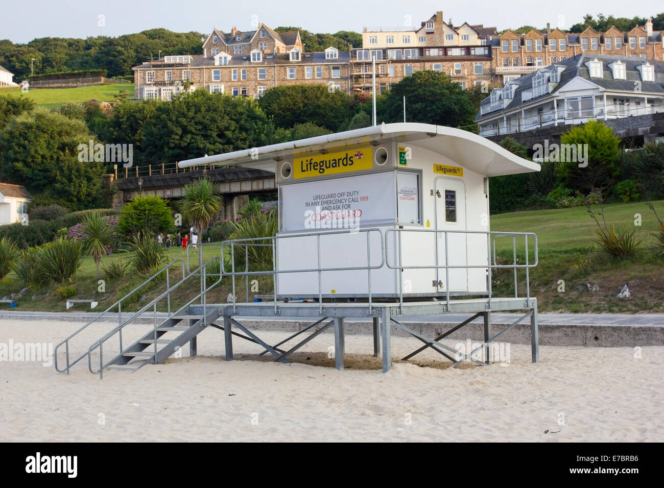 The lifeguard hut at Porthminster beach in St Ives, Cornwall, England ...