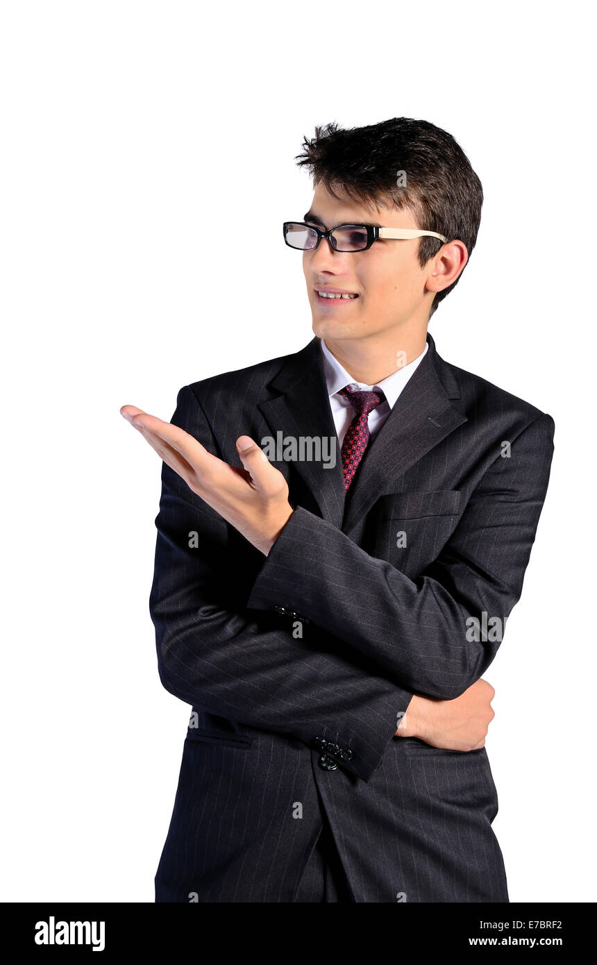 Isolated young business man showing Stock Photo - Alamy