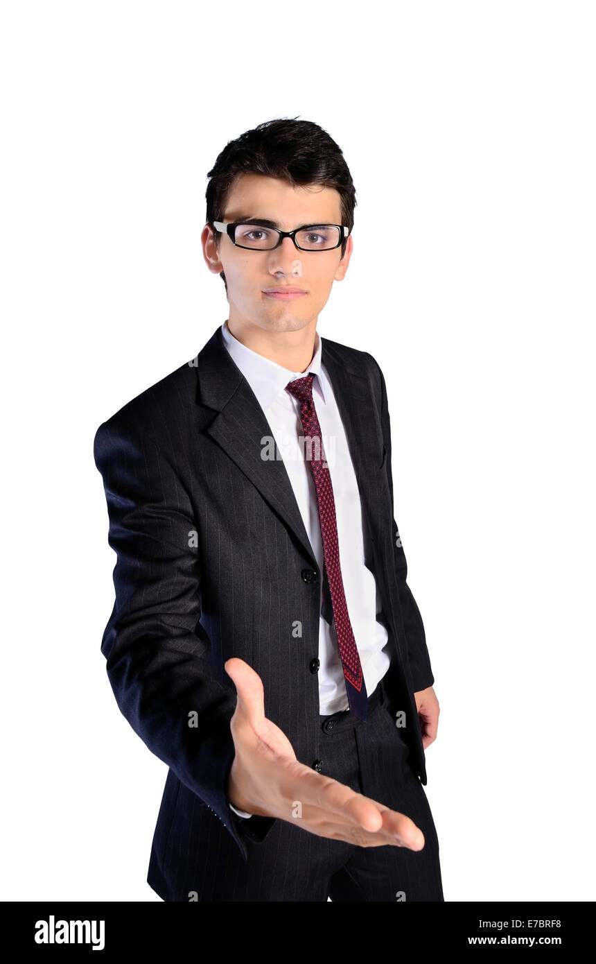 Isolated young business man handshake Stock Photo - Alamy