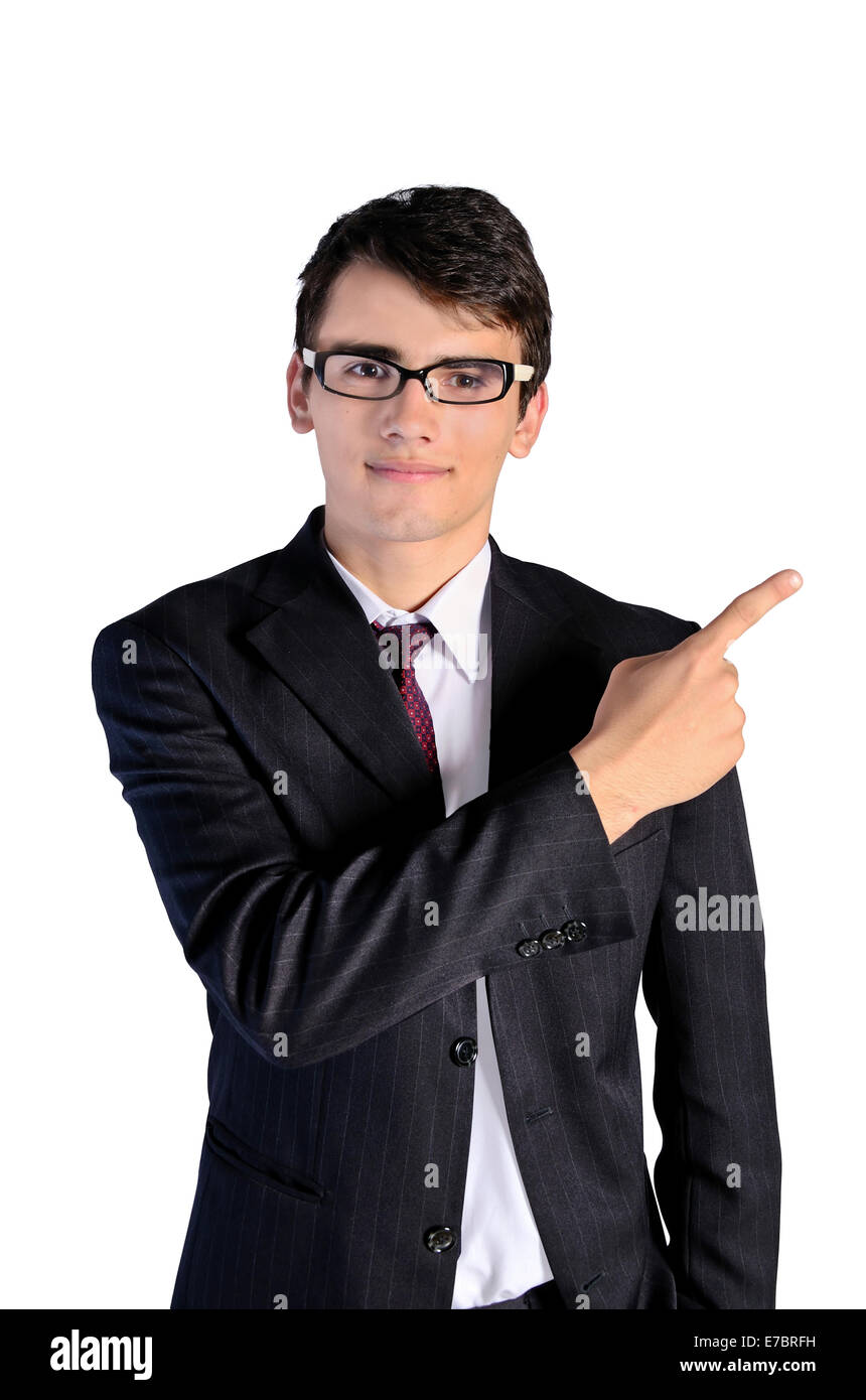 Isolated young business man pointing Stock Photo - Alamy