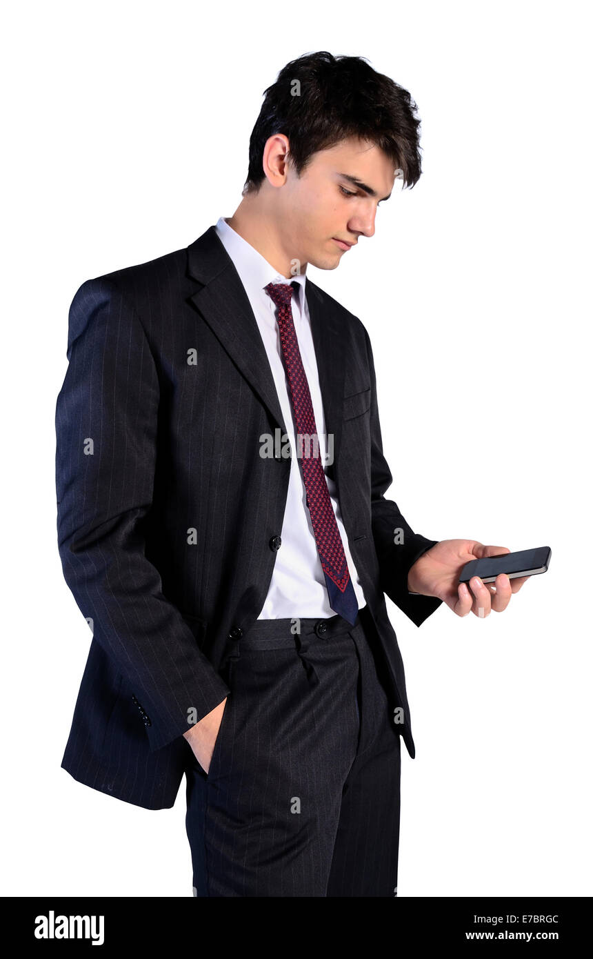 isolated business man checking phone Stock Photo - Alamy