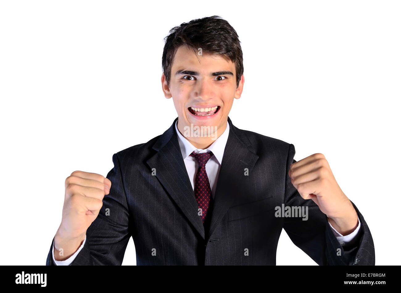 Young business man win on white background Stock Photo - Alamy