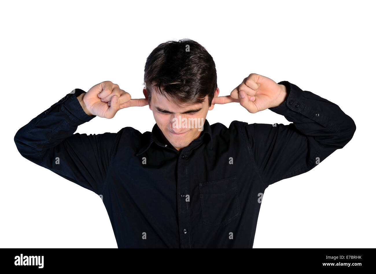 Isolated young business man not listening Stock Photo - Alamy