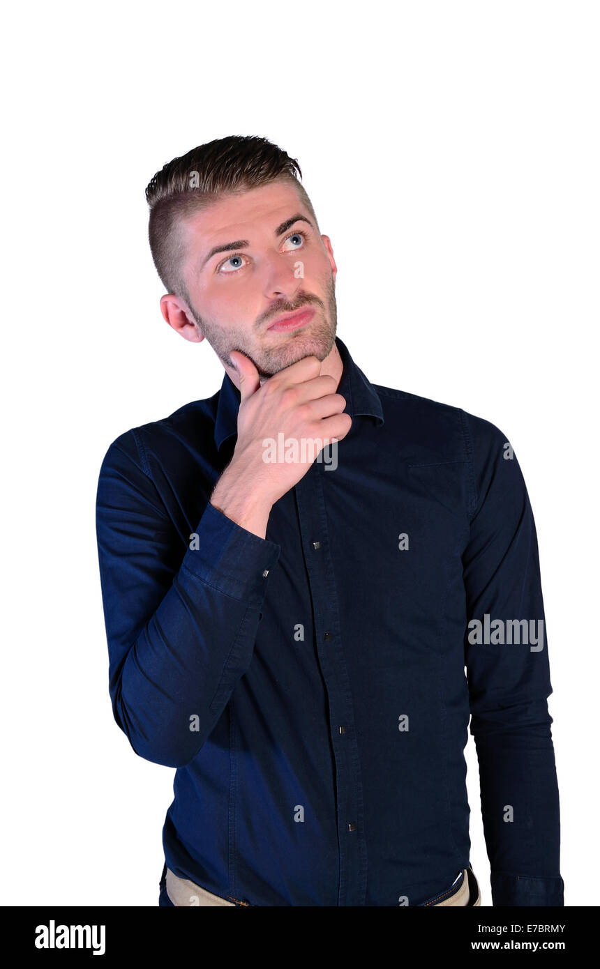 young man thinking idea on white background Stock Photo - Alamy