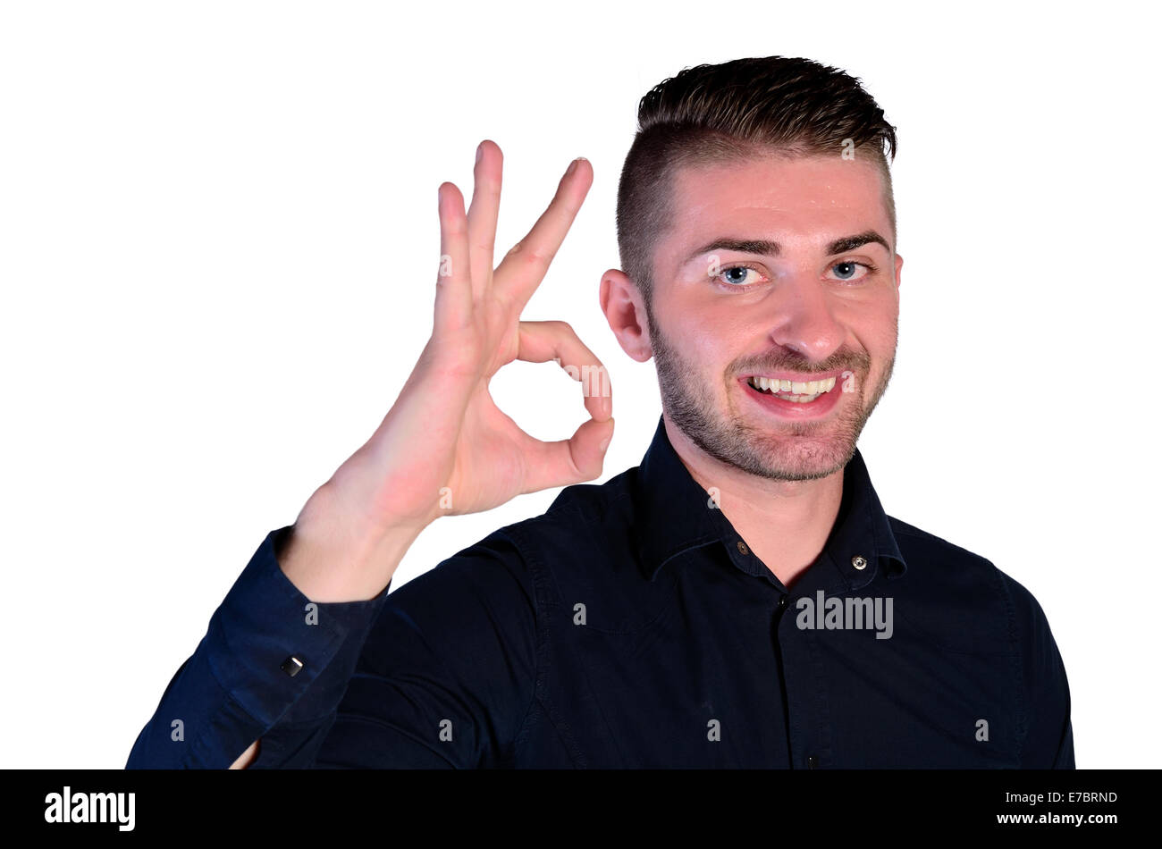 young man showing symbol ok on white background Stock Photo - Alamy