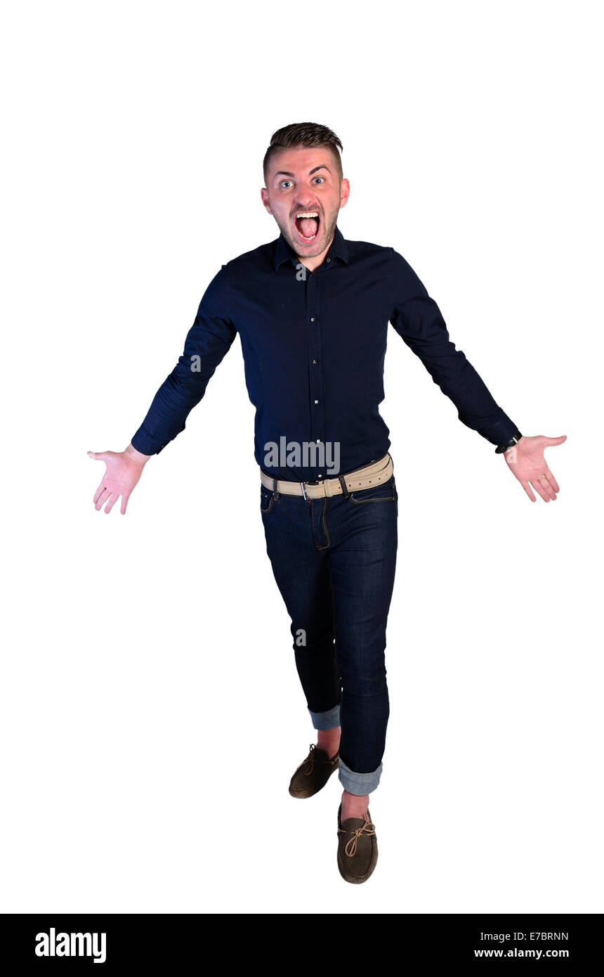 young man screaming furious on white background Stock Photo - Alamy