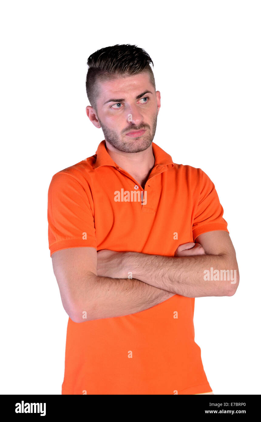 young man refuse serious on white background Stock Photo - Alamy