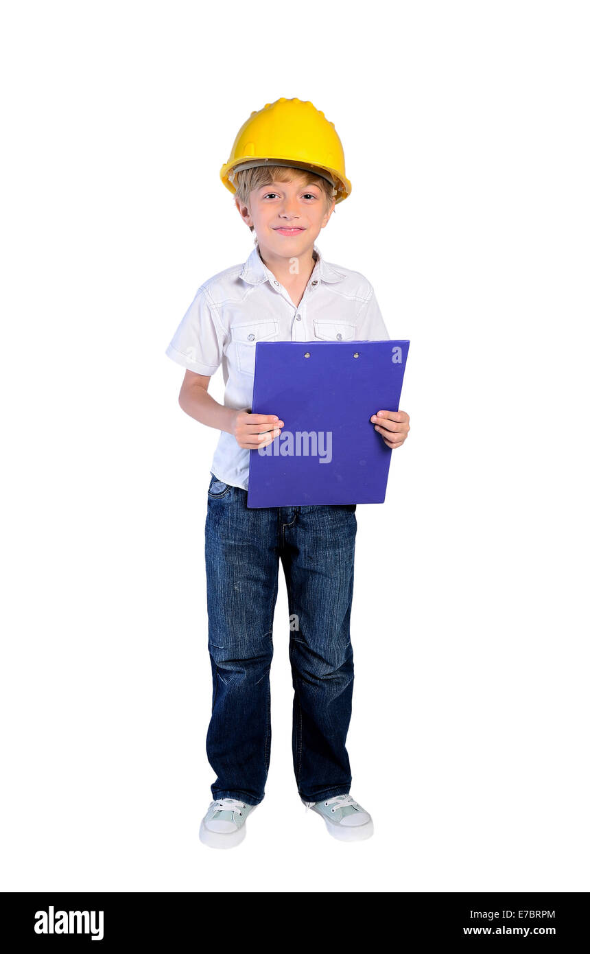 young child boy with clipboard on white background Stock Photo - Alamy