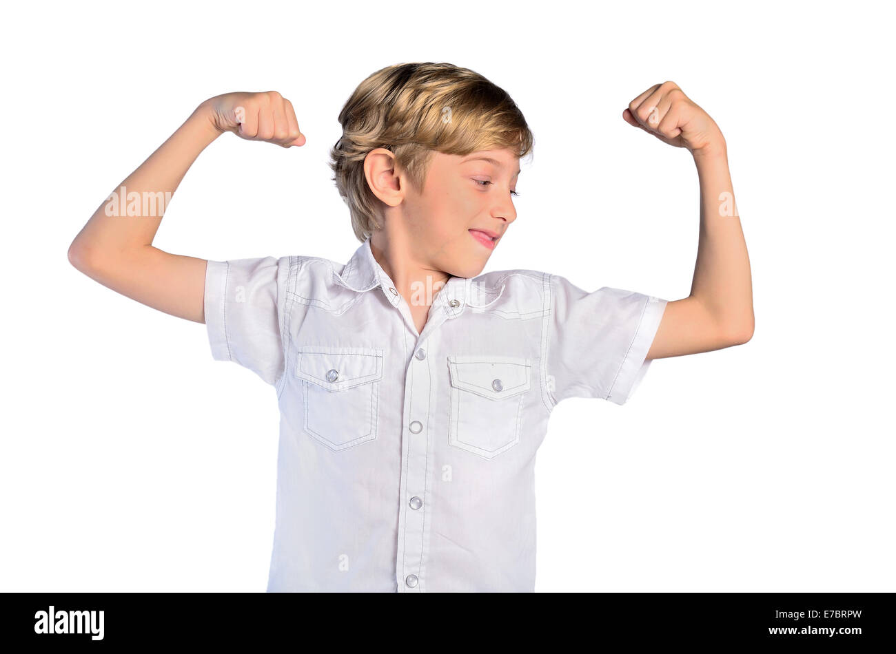 young child boy training muscular on white background Stock Photo - Alamy