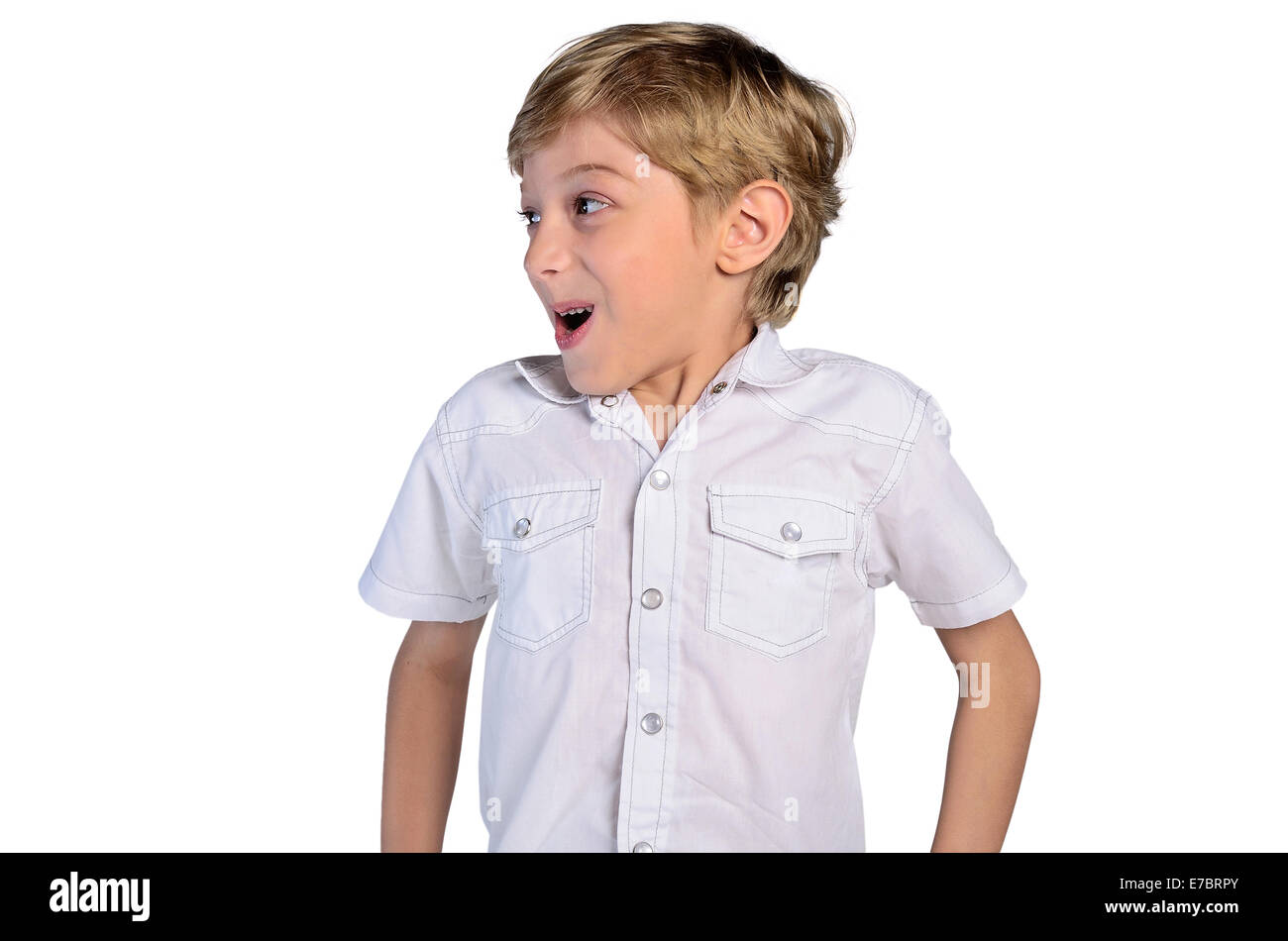 young child boy excited on white background Stock Photo - Alamy