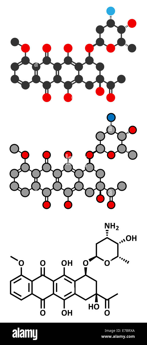 Daunorubicin (daunomycin) cancer chemotherapy drug molecule ...