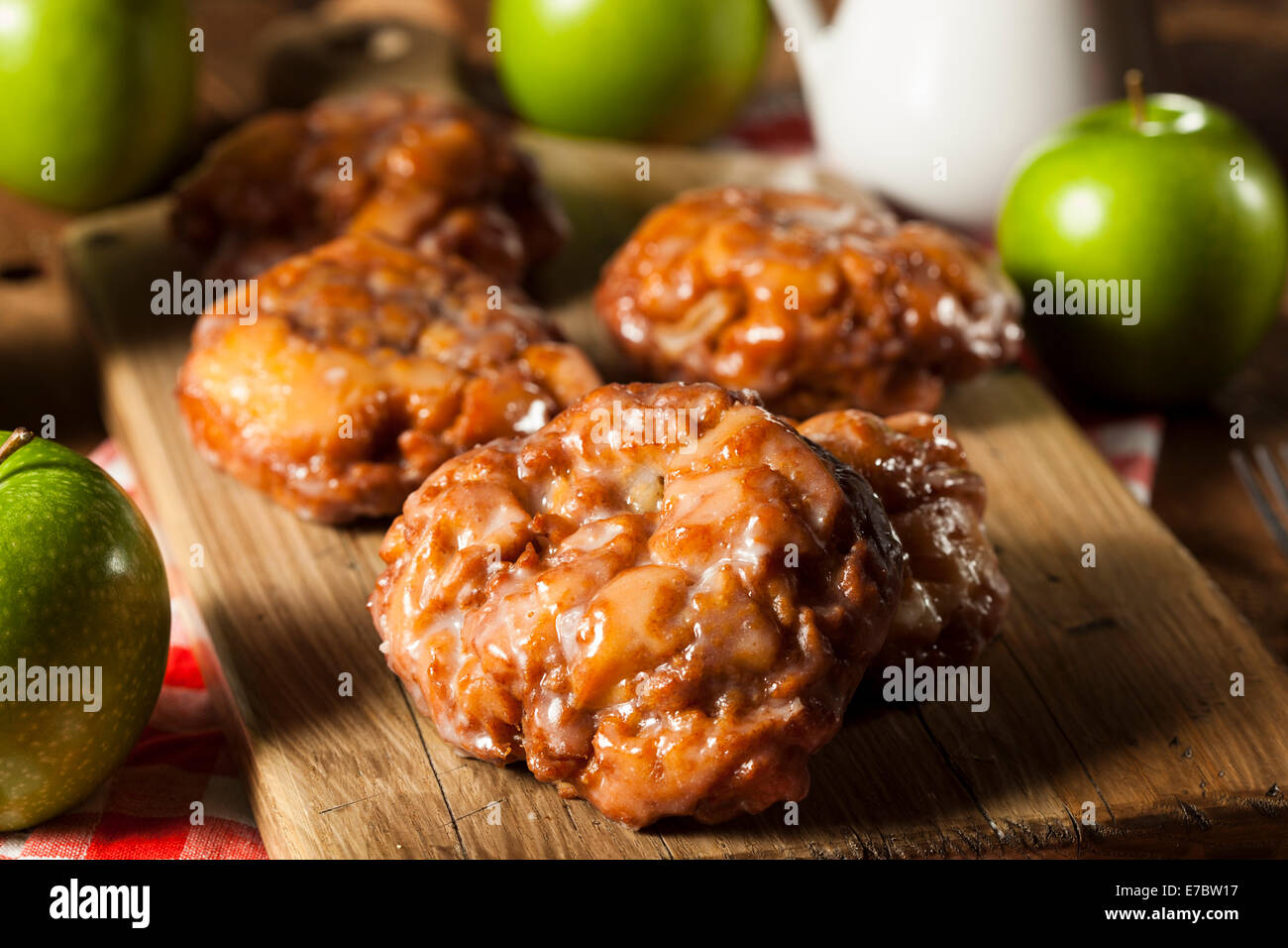 Homemade Glazed Apple Fritters with Cinnamon and Apples Stock Photo - Alamy