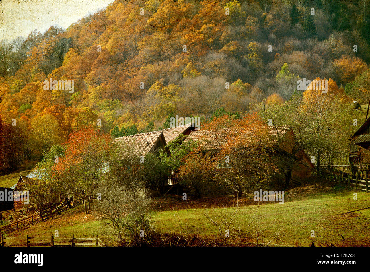 Vintage photo of autumn rural landscape Stock Photo - Alamy