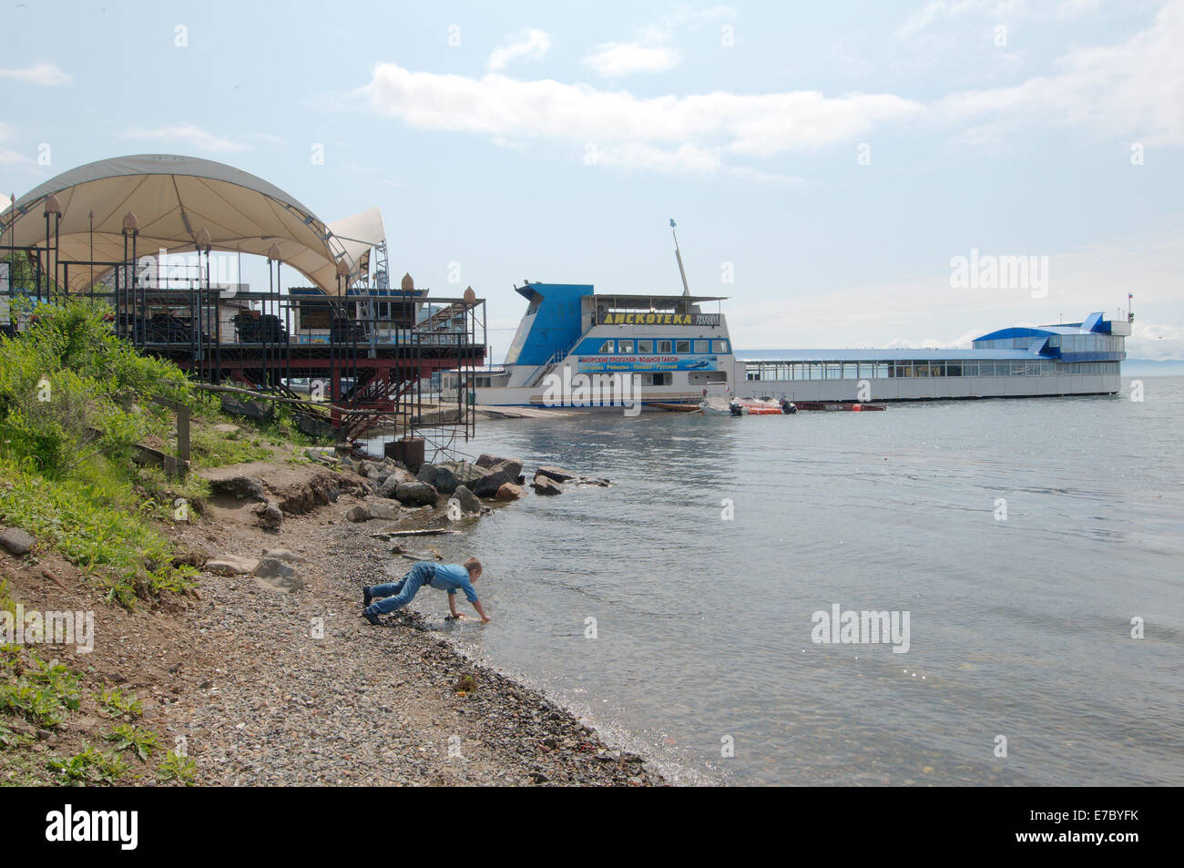 Floating disco-bar on the beach in Vladivostok, Sea of Japan, Far East ...