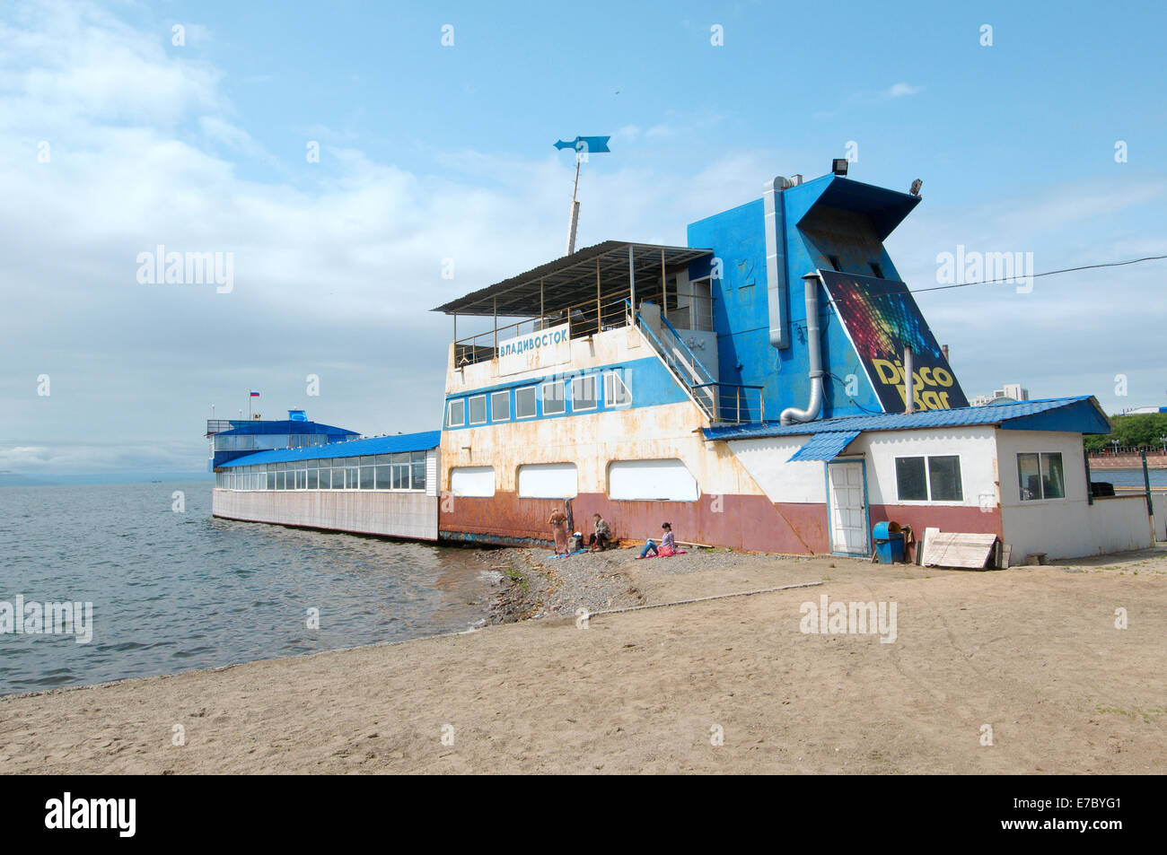 Floating disco-bar on the beach in Vladivostok, Sea of Japan, Far East ...