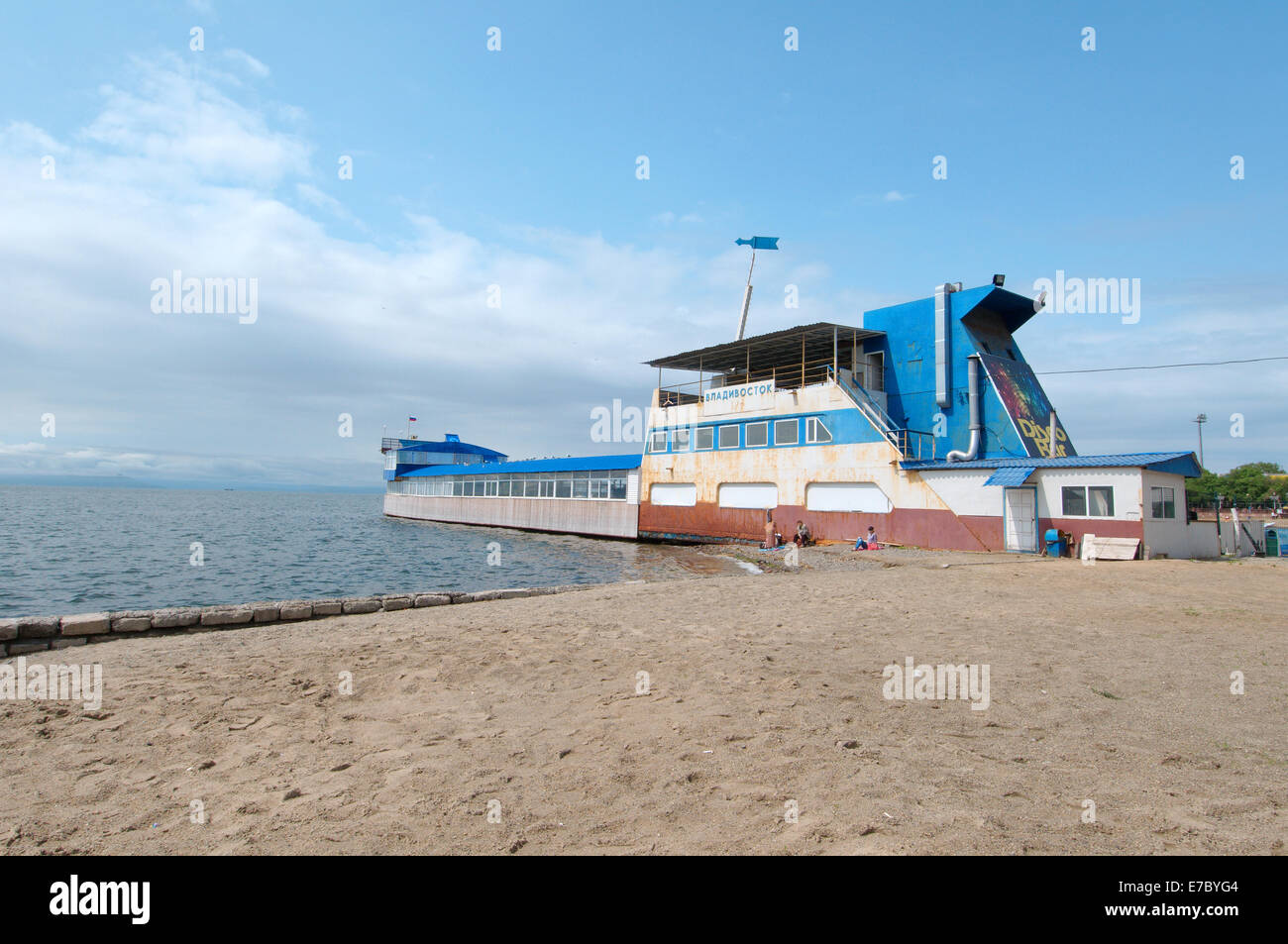 Floating disco-bar on the beach in Vladivostok, Sea of Japan, Far East ...