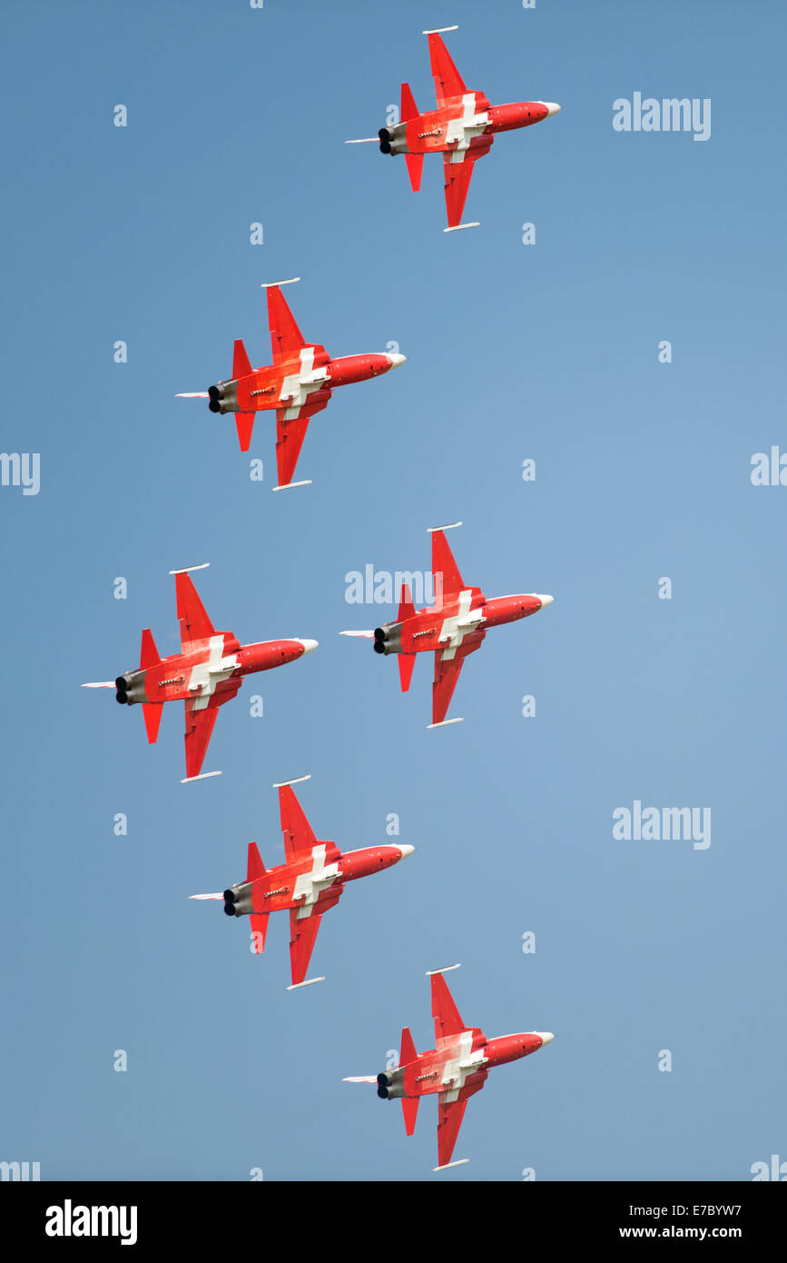 PAYERNE, SWITZERLAND - SEPTEMBER 6: Flight of Patrouille Suisse ...