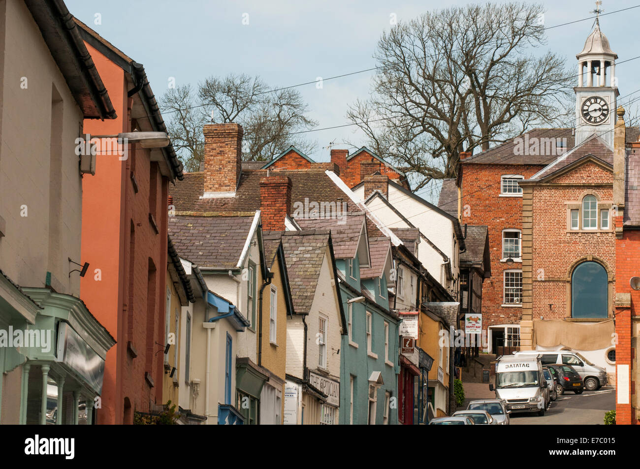 The main street of Bishop's Castle in the Welsh Marches district of ...