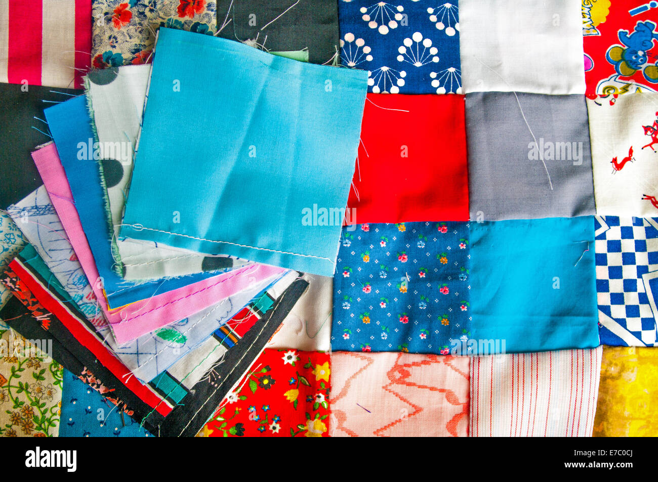 Hand-made Quilt with a colourful Fan of Blocks Stock Photo - Alamy