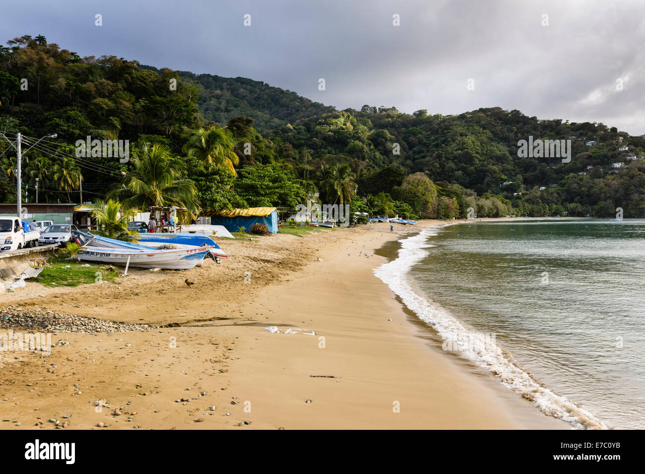 Fishing boats on the beach in Charlotteville in Eastern Tobago Stock ...