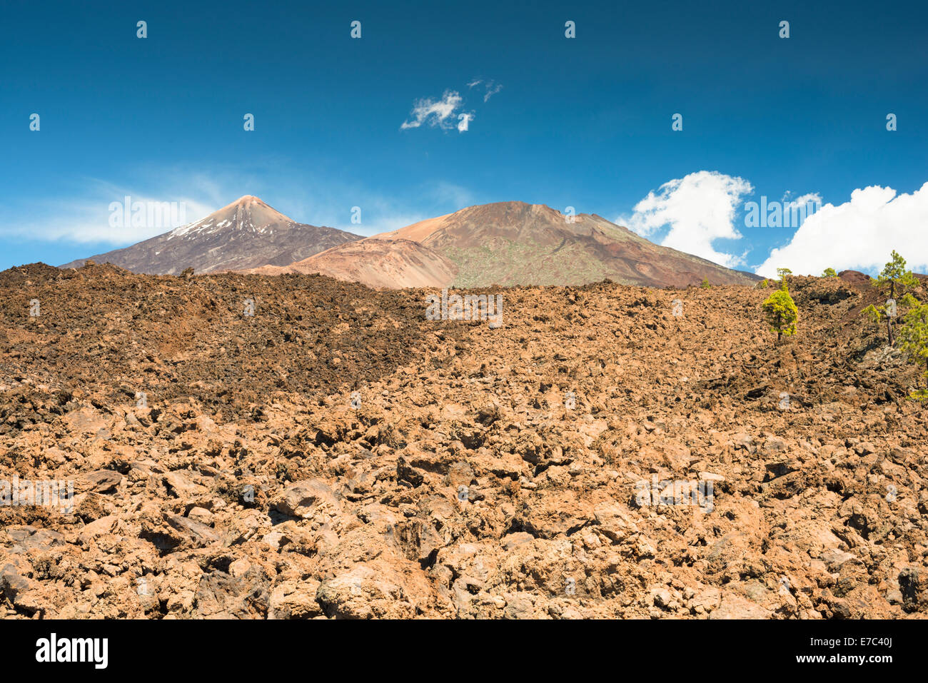 Young aa basaltic lava flow near Cuevas de Samara, Tenerife, with El ...