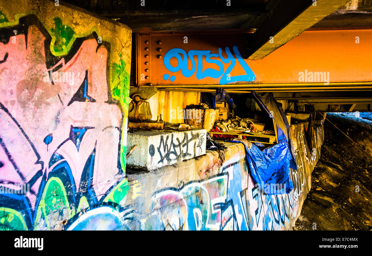 Graffiti under the Howard Street Bridge in Baltimore, Maryland Stock ...