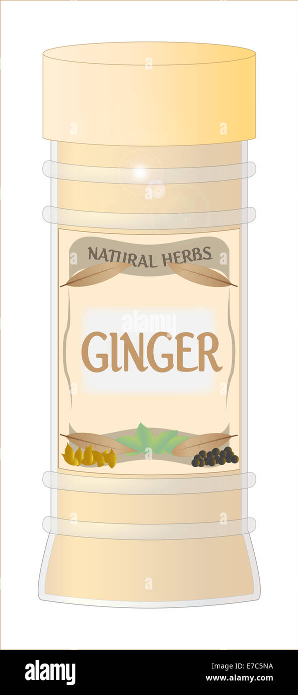 A 'Ginger' herb and spice jar isolated on a white background Stock ...