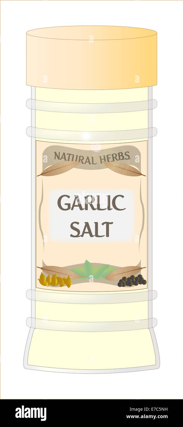 A 'Garlic Salt' herb and spice jar isolated on a white background Stock ...