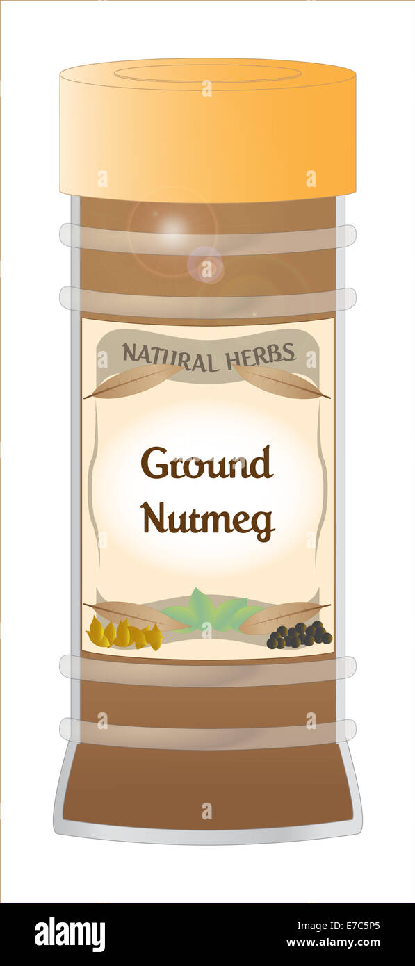A 'Ground Nutmeg' herb and spice jar isolated on a white background ...