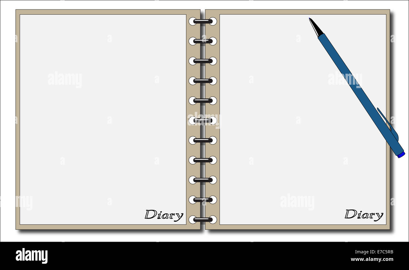 A diary with pen template or background isolated on a white background ...