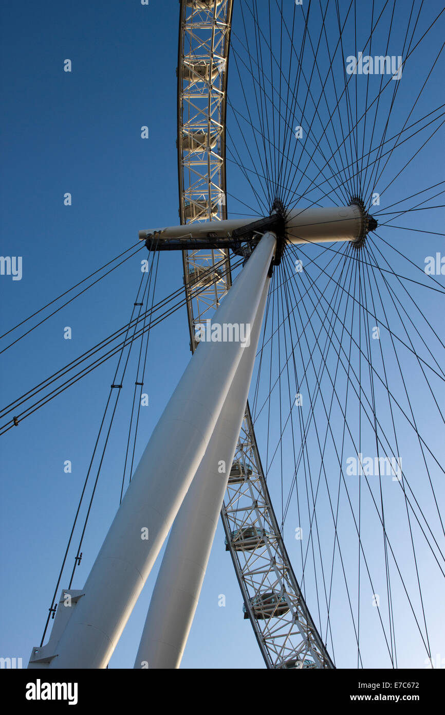 Close-up of the Spindle on the London Eye, a giant Ferris Wheel on the ...