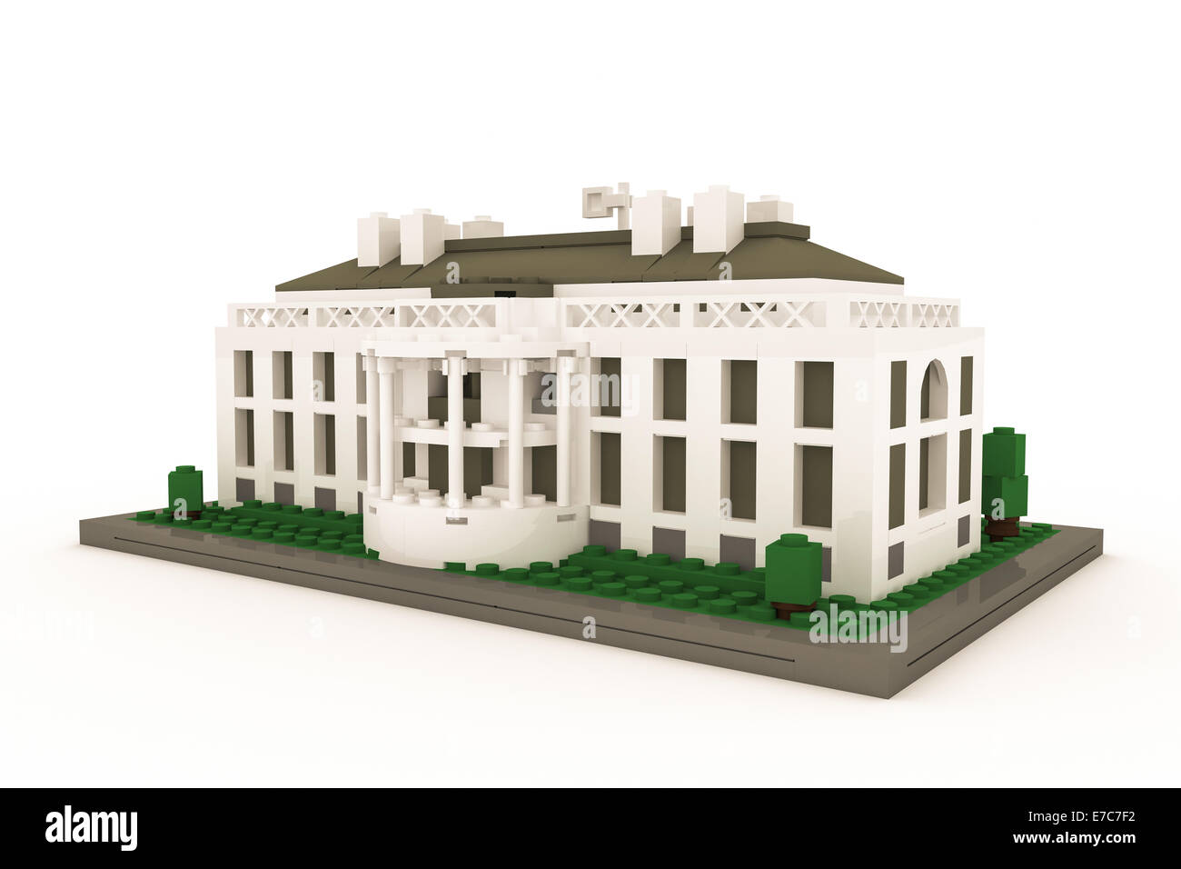 White House made of plastic bricks isolated on white background Stock ...