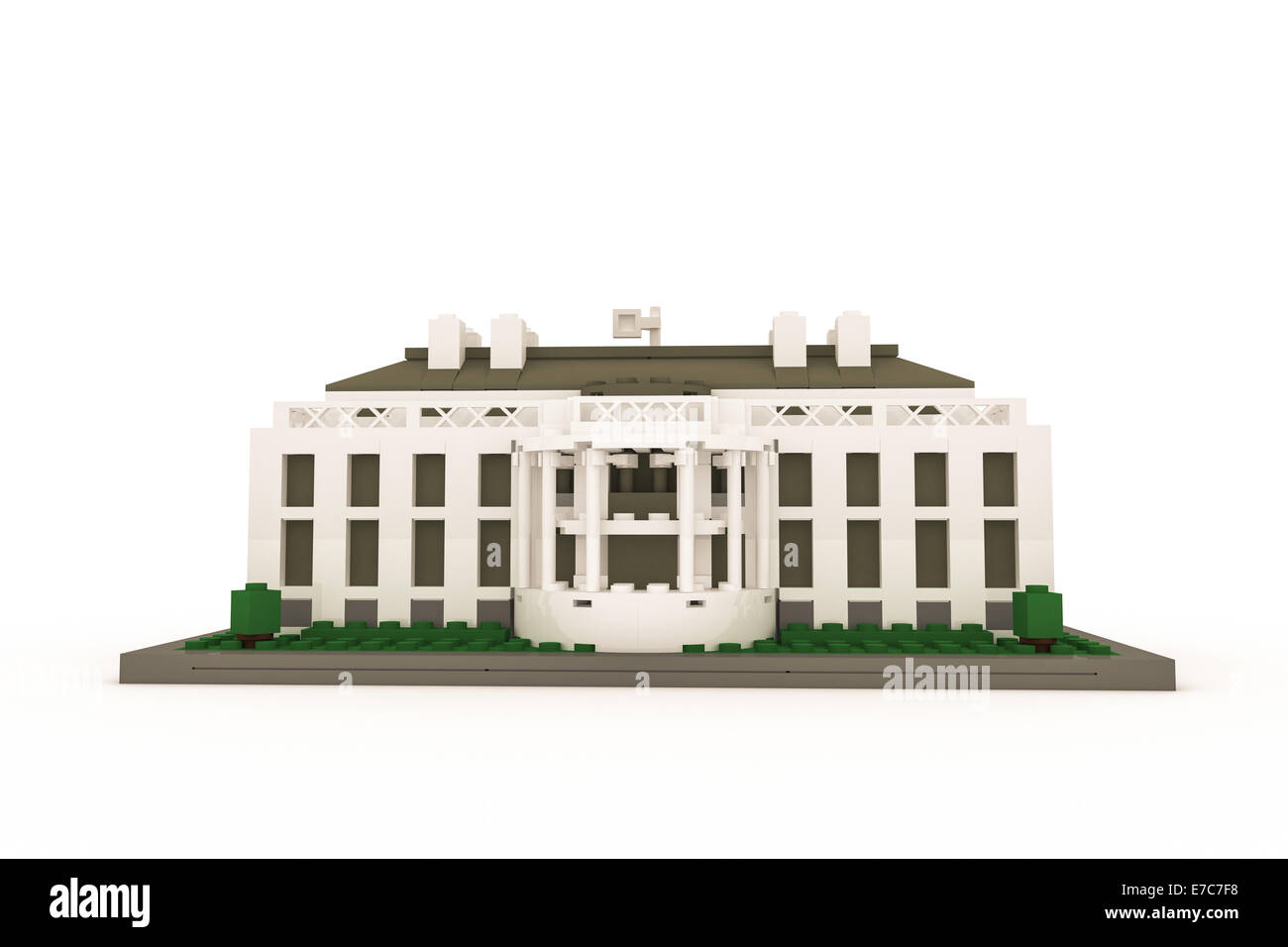White House made of plastic bricks isolated on white background Stock ...