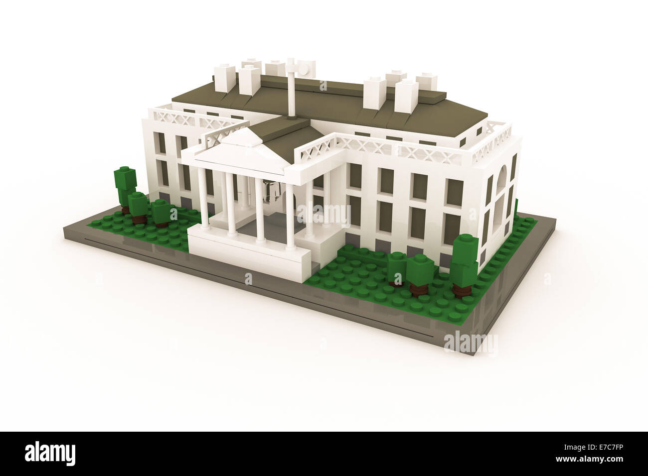 White House made of plastic bricks isolated on white background Stock ...