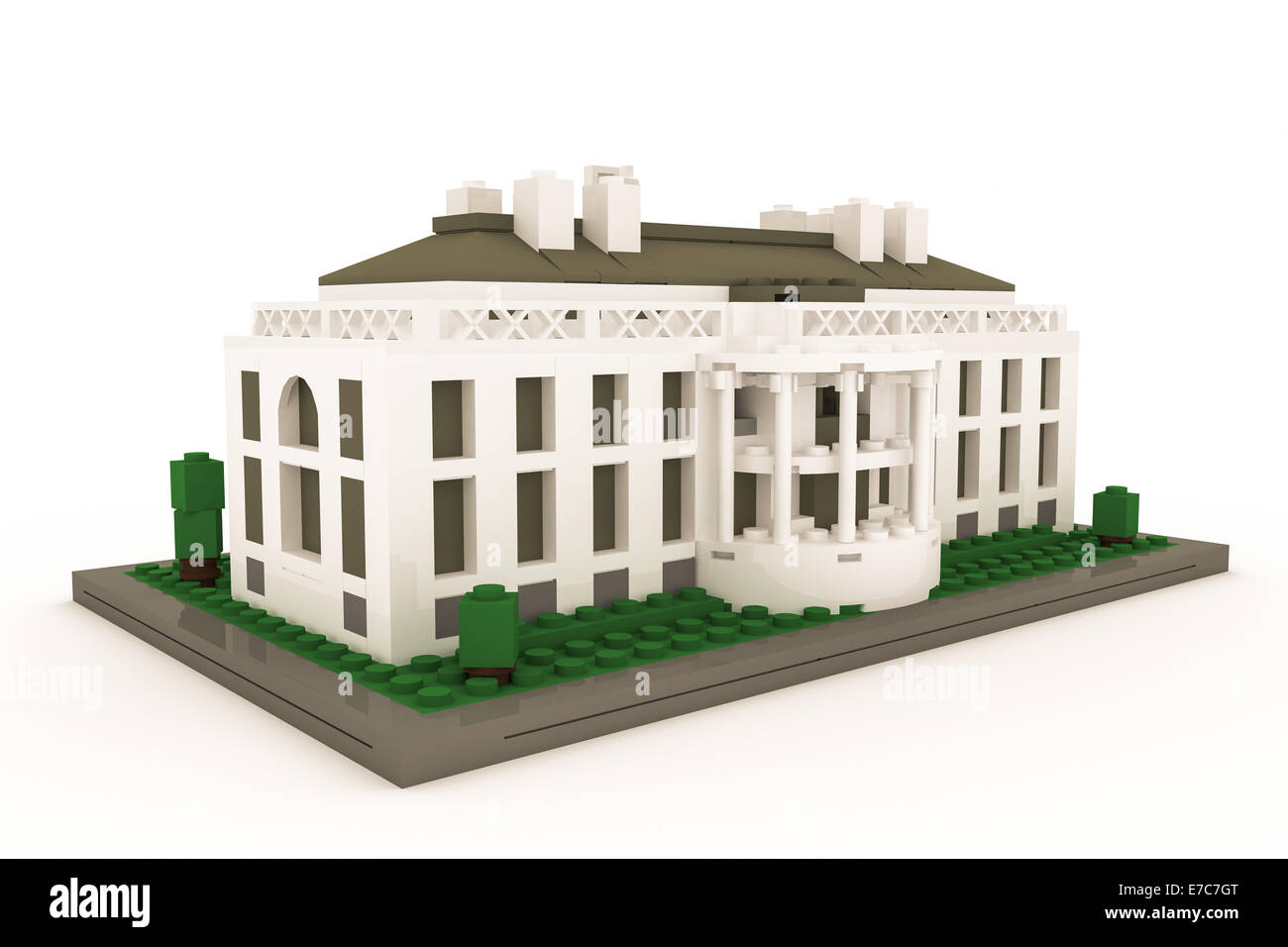 White House made of plastic bricks isolated on white background Stock ...