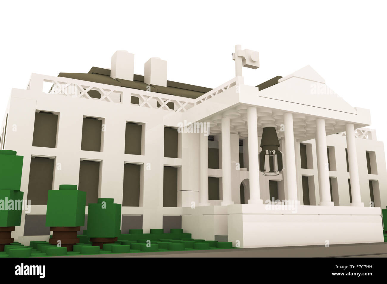 White House made of plastic bricks isolated on white background Stock ...