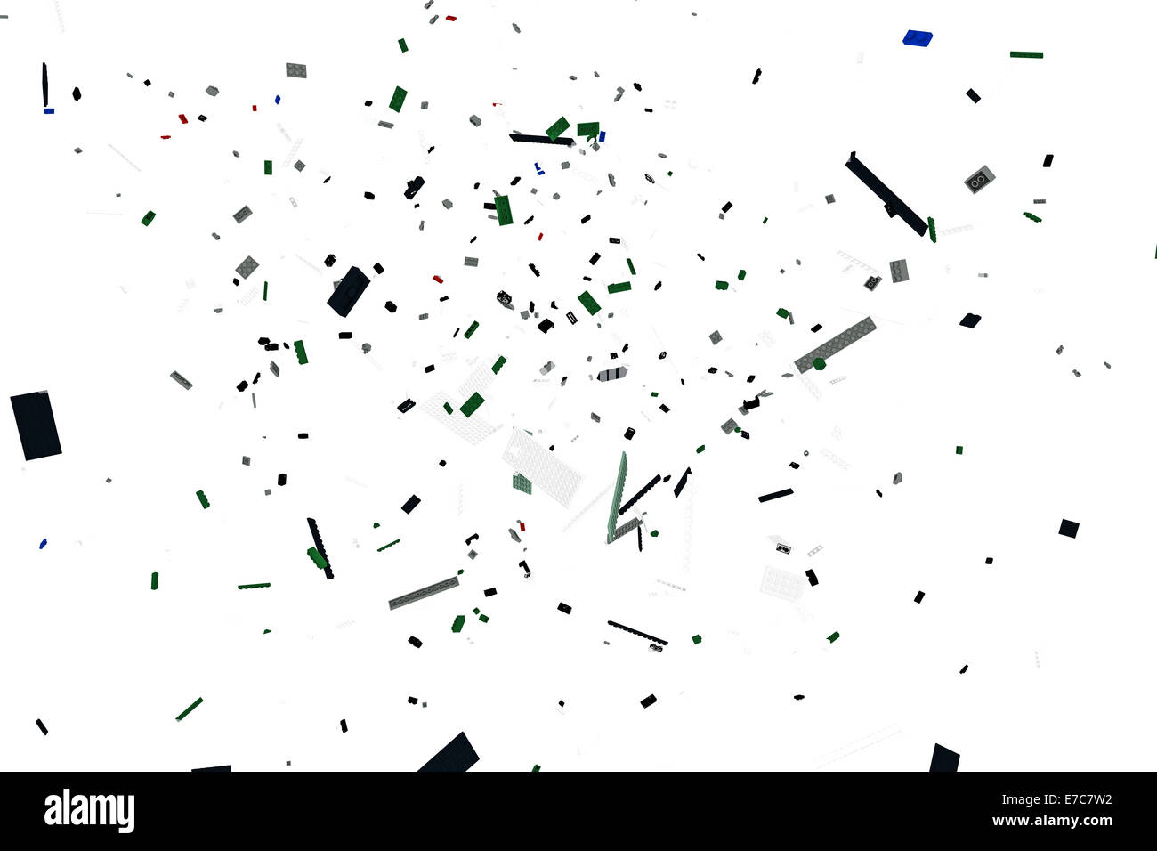 plastic bricks explosion isolated on white background Stock Photo - Alamy