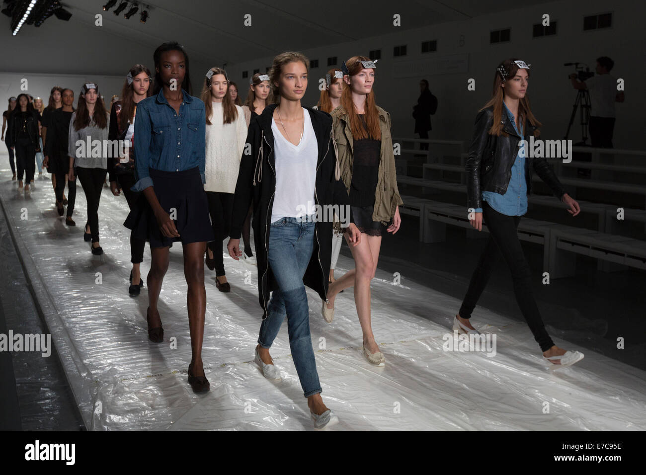 London, UK. 13 September 2014. Models walk the runway at the rehearsal ...