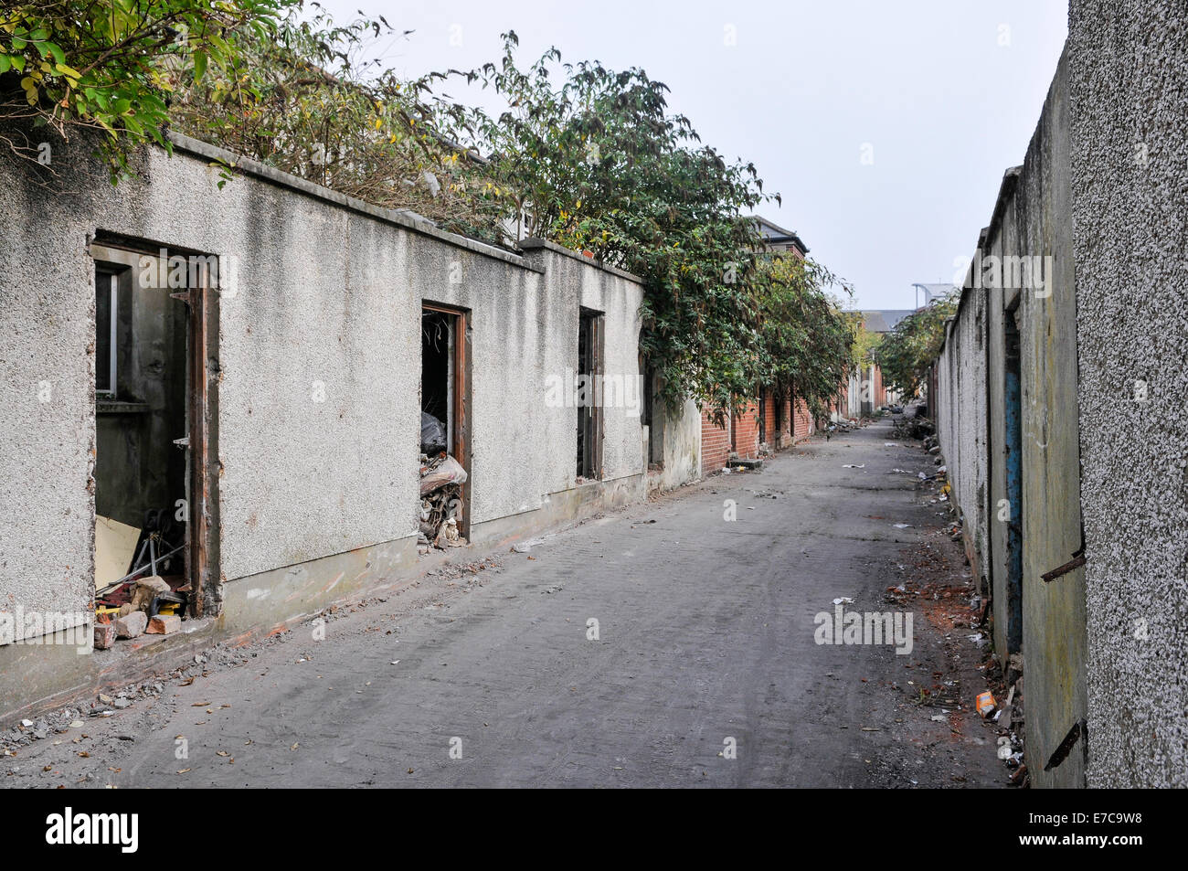 Back alley of derelict terraced houses ready to be demolished to make ...