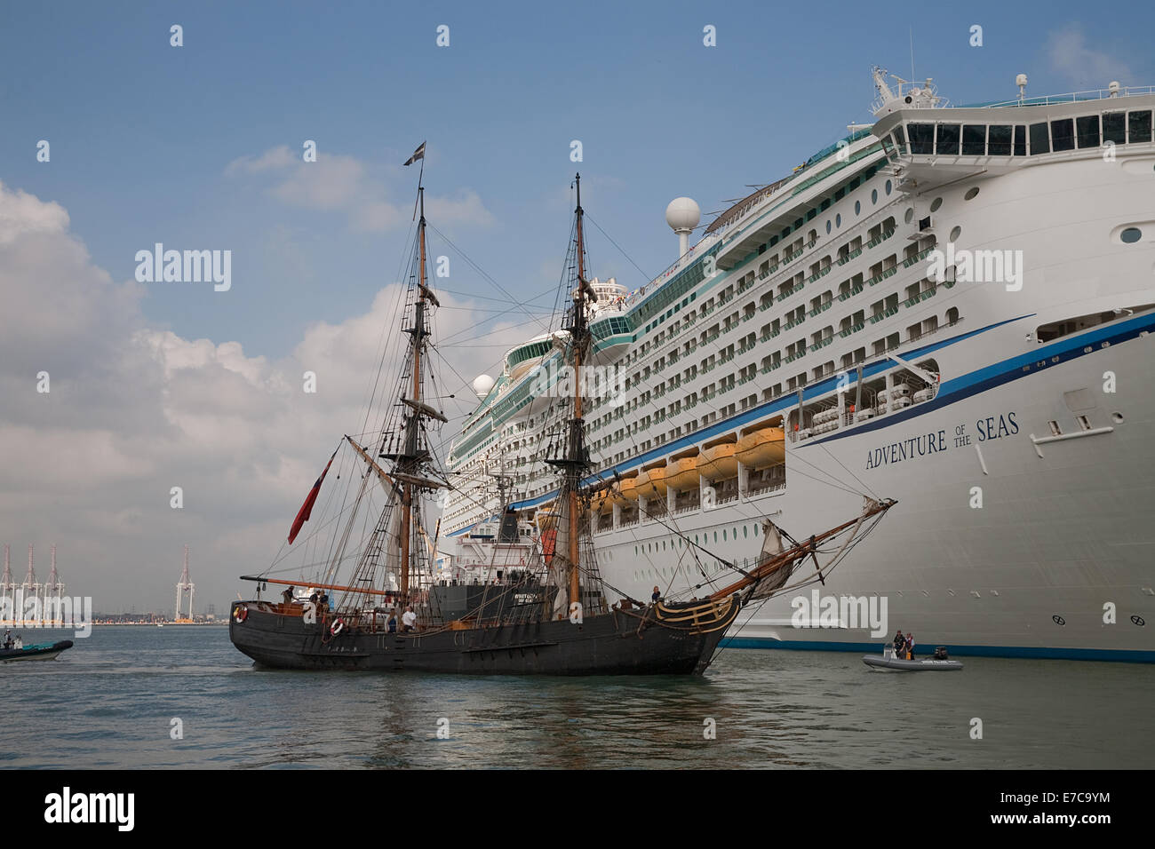 Tall ship Phoenix passes the Adventure of the seas at the Southampton ...