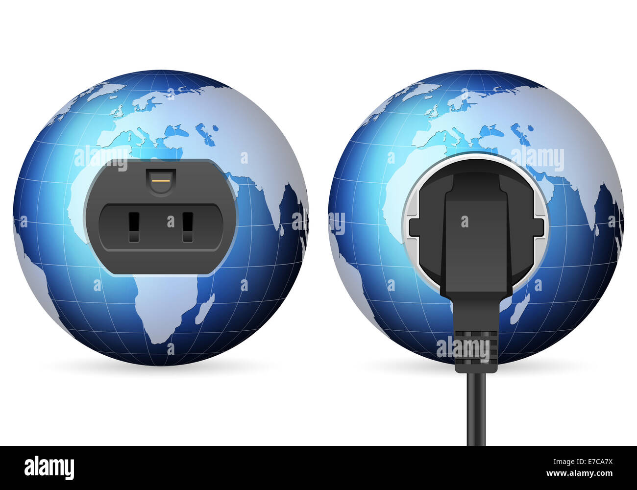 World globe with outlet socket and plug on white background Stock Photo ...