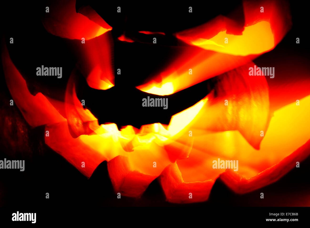 Glowing Halloween pumpkin with rays of light on black background Stock ...